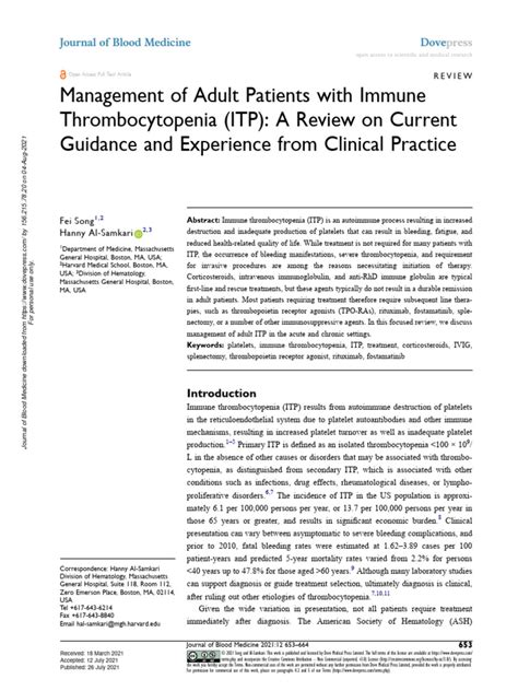 Itp Management Of Adult Patients With Immune Thrombocytopenia Itp Pdf Immunology Clinical