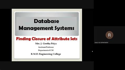 Finding Closure Of Attribute Sets Database Management Systems Mrs J