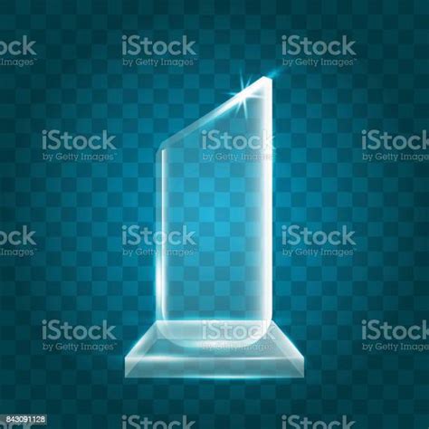 투명 하 게 빛나는 빈 벡터 아크릴 크리스탈 유리 트로피 수상 서식 파일 3차원 형태에 대한 스톡 벡터 아트 및 기타 이미지