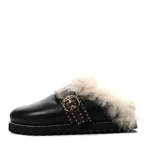 Louis Vuitton Calfskin Monogram Lambswool Winterbreak Comfort Clogs 38