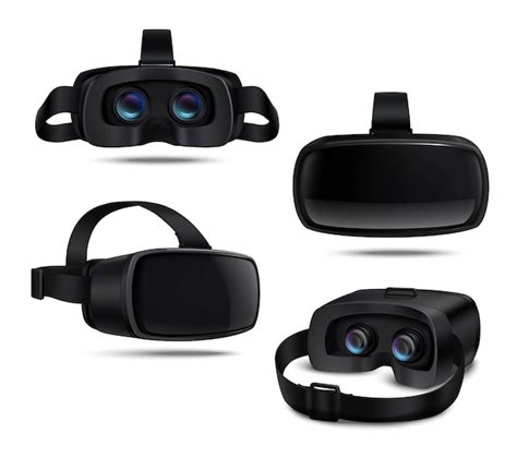 Casques d écoute vr noirs réalistes vus de différents côtés isolés