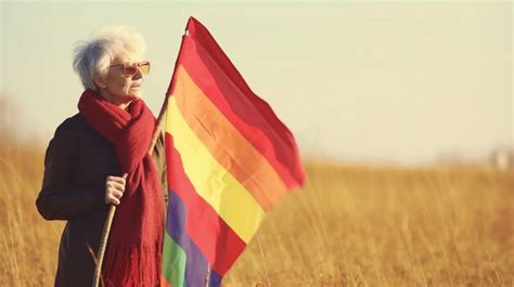 Premium Photo Old Lesbian Woman With Gay Pride Flag In A Field Lgbt
