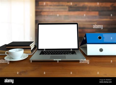Laptop With Blank Screen On Table Workspace Background New Project On Laptop Computer With