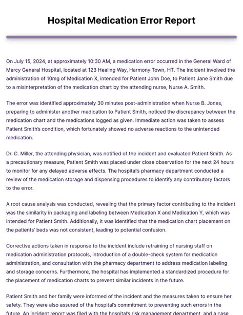 Hospital Medication Error Report Example Edit And Download