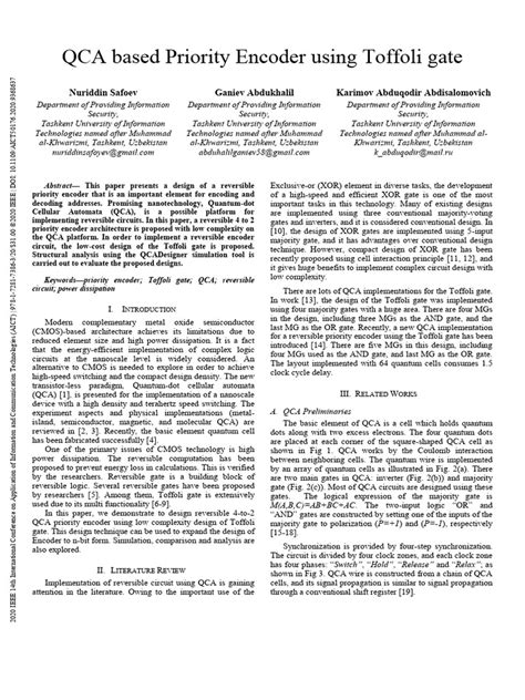 13 Qca Based Priority Encoder Using Toffoli Gate Pdf Logic Gate Electronic Design