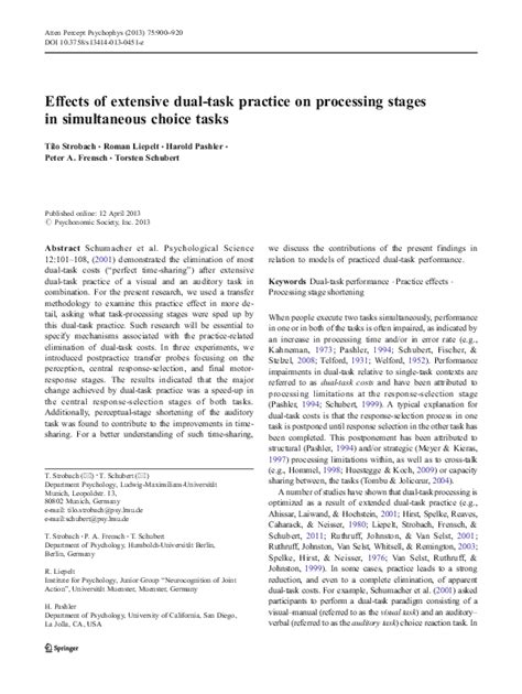 Pdf Effects Of Extensive Dual Task Practice On Processing Stages In