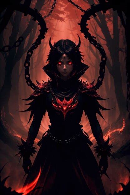 Premium Ai Image Anime Demon Amidst Fiery Chains Premium Ai Image Anime Demon Amidst Fiery Chains
