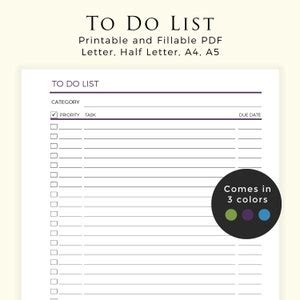 To Do List Printable Planner Insert Minimalist Productivity Planner Undated Printable List