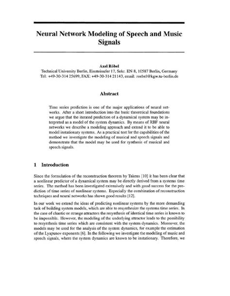 Pdf Neural Network Modeling Of Speech And Music Signals Dokumen Tips