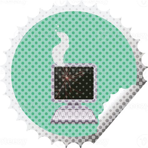 Broken Computer Graphic Illustration Round Sticker Stamp 45231149 Png