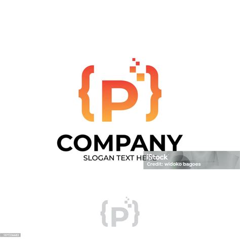 문자 P 디자인이 있는 디지털 코드 로고 픽셀 일러스트 디자인 컨셉의 코딩 일러스트 모자이크 처리에 대한 스톡 벡터 아트 및