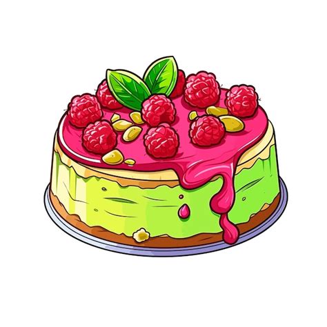 피스타치오 라즈베리 치즈 케이크 카툰 벡터 일러스트 프리미엄 벡터