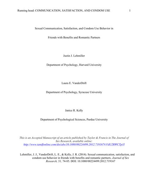 Pdf Sexual Communication Satisfaction And Condom Use Behavior In Friends With Benefits And