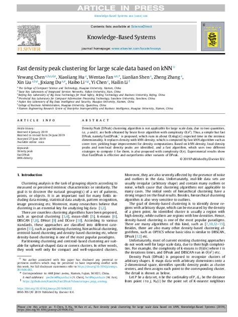 Pdf Fast Density Peak Clustering For Large Scale Data Based On Knn