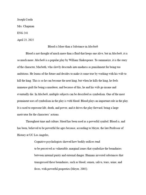 Blood Is More Than A Substance In Macbeth Pdf Macbeth