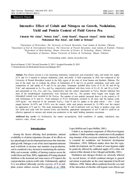Pdf Interactive Effect Of Cobalt And Nitrogen On Growth Nodulation