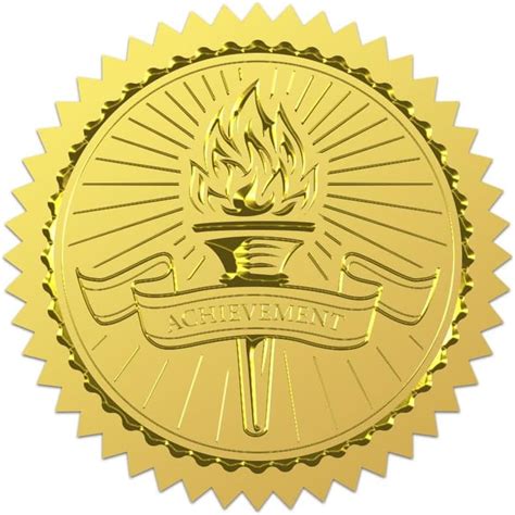 100pcs Torch Achievement Gold Foil Stickers 2 Inch Torch Gold Foil Certificate Seals Round Gear