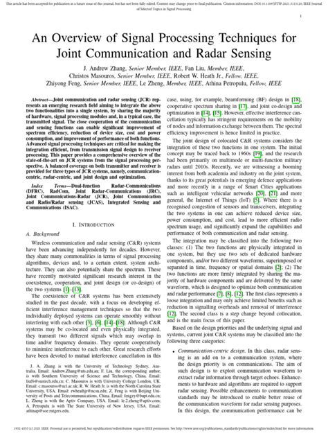An Overview Of Signal Processing Techniques For Joint Communication And Radar Sensing Pdf