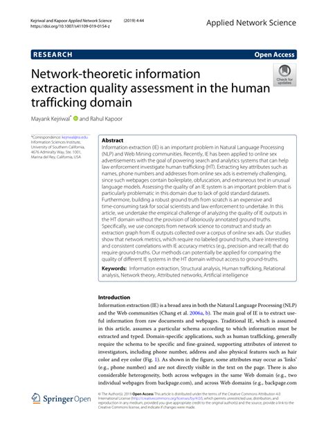 Pdf Network Theoretic Information Extraction Quality Assessment In The Human Trafficking Domain