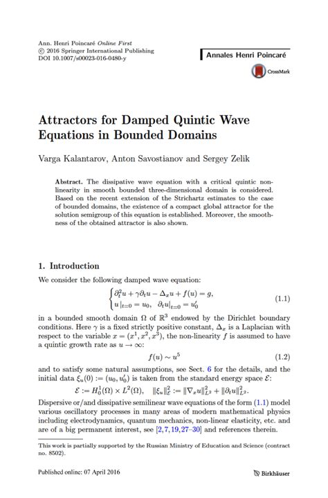 Pdf Attractors For Damped Quintic Wave Equations In Bounded Domains