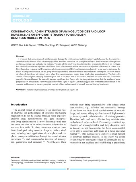 Pdf Combinational Administration Of Aminoglycosides And Loop Diuretics As An Efficient