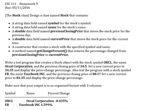 solved the stock class design a class named stock that