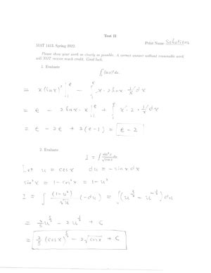 Calc II Practice Test Final For Calc II MAT 1413 Studocu