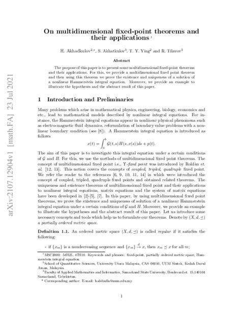 Pdf On Multidimensional Fixed Point Theorems And Their Applications