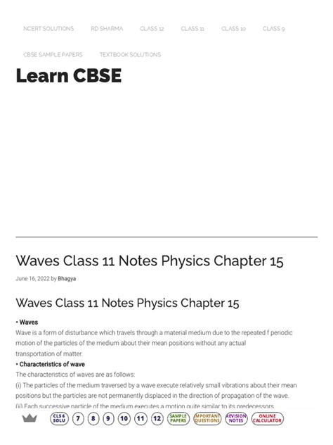 Waves Class 11 Notes Physics Chapter 15 Learn Cbse Pdf Waves Waves Class 11 Notes Physics Chapter 15 Learn Cbse Pdf Waves