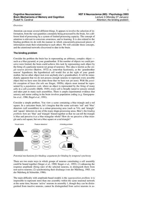 Cognitive Neuroscience 2003 Lecture Handout 03 Psychology Docsity