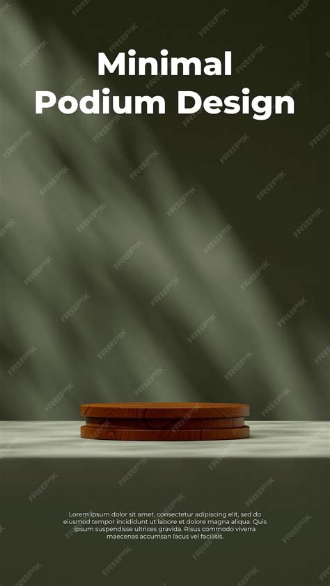 3d рендеринг пространства макета подиума с текстурой цилиндрического дерева на портрете с темно