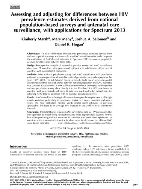 Pdf Assessing And Adjusting For Differences Between Hiv Prevalence