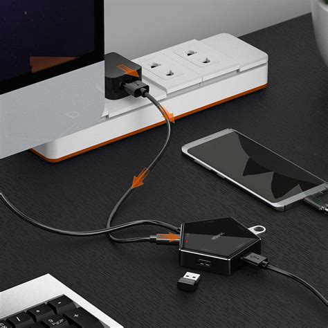 Mowsil USB 3 0 4 Port Hub 4 X USB 3 0 Aluminum Alloy Cable Reinforcement Sturdy Exterior