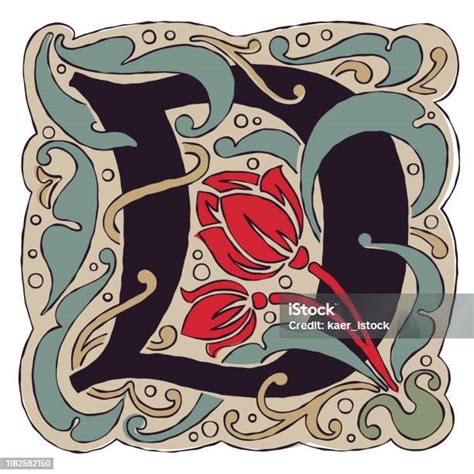 D 편지 빈티지 컬러 앤티크 고딕 양식의 이셜 로고 알파벳 D에 대한 스톡 벡터 아트 및 기타 이미지 알파벳 D 화려한