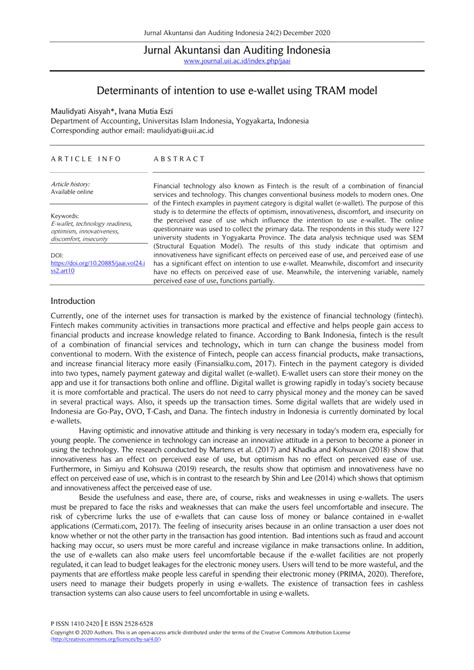 Pdf Determinants Of Intention To Use E Wallet Using Tram Model