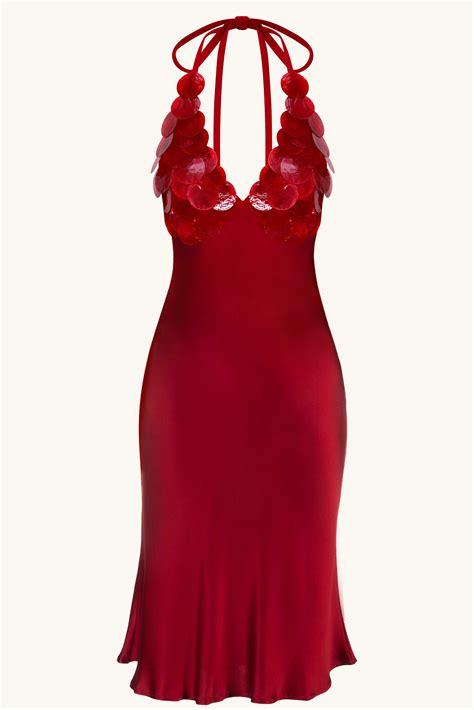 Sphyrna Midi Dress Ruby Red Silk Idáh