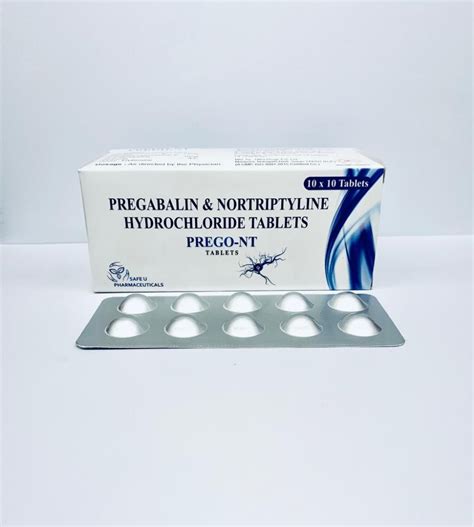 Prego Nt Pregabalin Nortryptilin And Hydrochloride Tablets Packaging Size 10 X 10