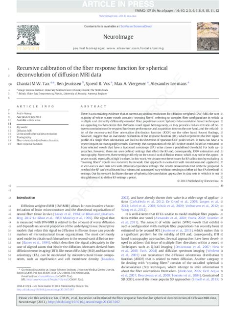 Pdf Recursive Calibration Of The Fiber Response Function For Spherical Deconvolution Of