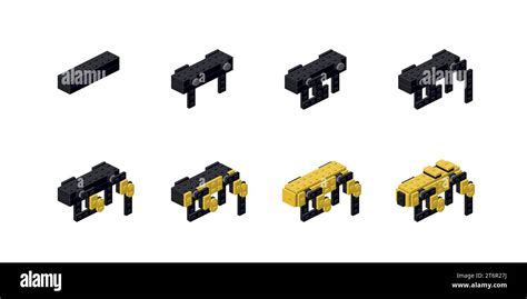 Step By Step Instructions For Assembling A Robot In Isometry Vector