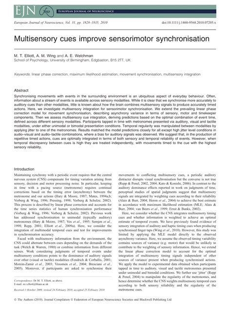 pdf multisensory cues improve sensorimotor synchronisation