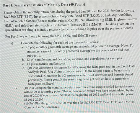 Part I Summary Statistics Of Monthly Data 40