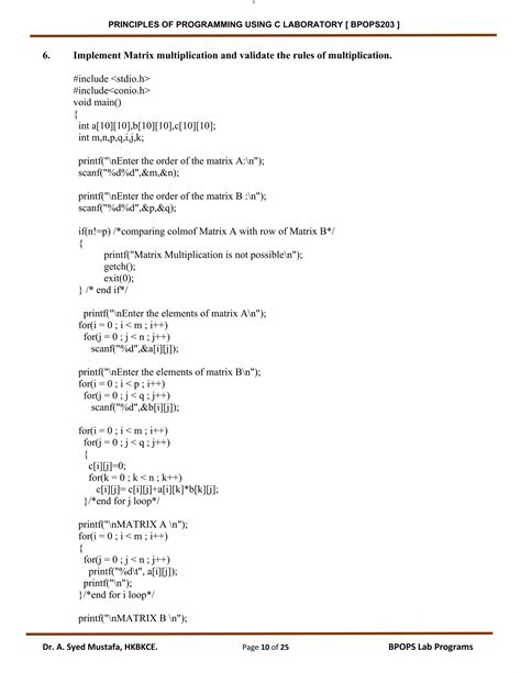 Bpops203 Principles Of Programming Using C Lab Manualpdf