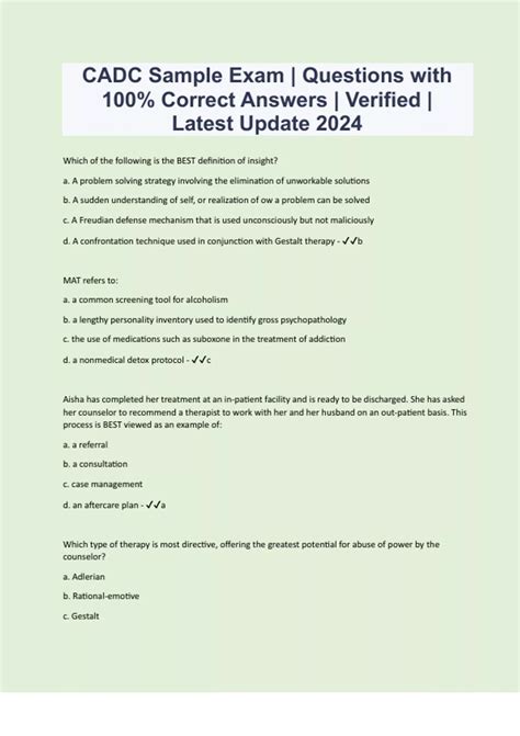 CADC Sample Exam Questions With 100 Correct Answers Verified Latest Update 2024 39