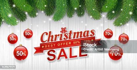 크리스마스 판매 배너 템플릿 타이포그래피 크리스마스 트리 반짝이 공 별과 리본 장식 포스터 웹 배너 및 카드 벡터 일러스트 레이