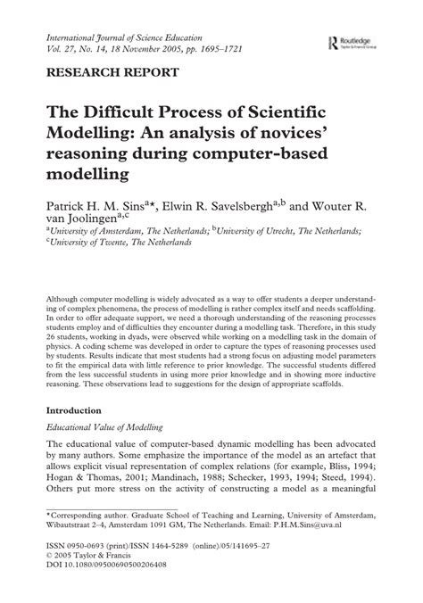 Pdf The Difficult Process Of Scientific Modelling An Analysis Of Novices Reasoning During
