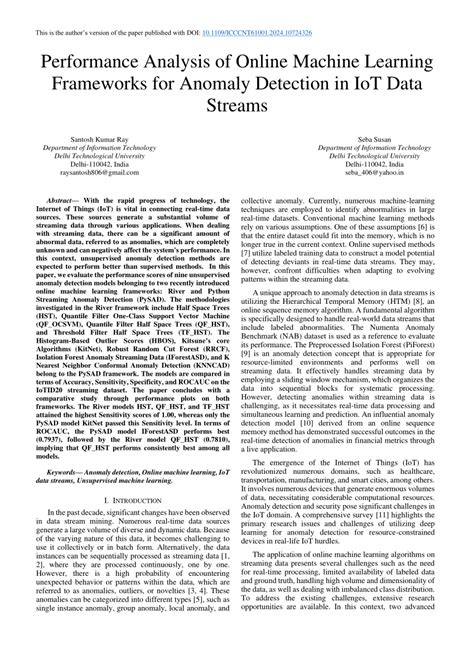 Pdf Performance Analysis Of Online Machine Learning Frameworks For Anomaly Detection In Iot