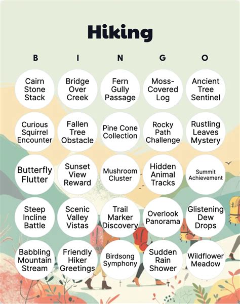 Hiking Bingo Card Template Bingo Card Creator