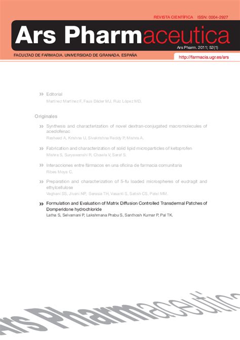 Pdf Formulation And Evaluation Of Matrix Diffusion Controlled Transdermal Patches Of