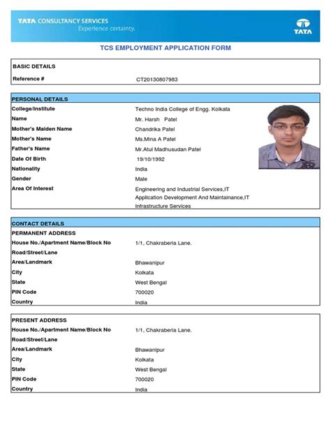 Tcs Employment Application Form Pdf Email Social Institutions