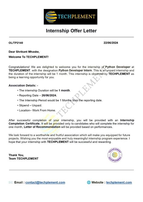 Shrikant Mhaske On Linkedin Internship Pythondeveloper Techplement